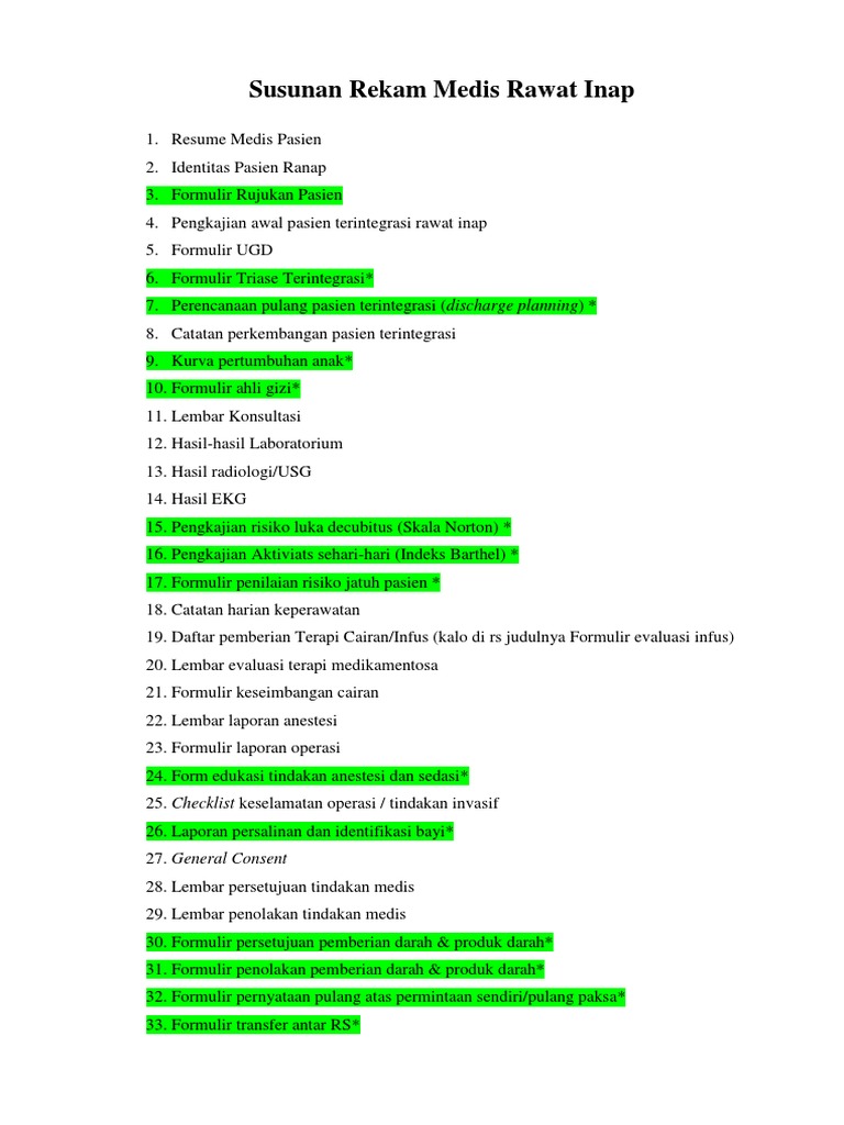 Susunan Rekam Medis Rawat Inap | PDF