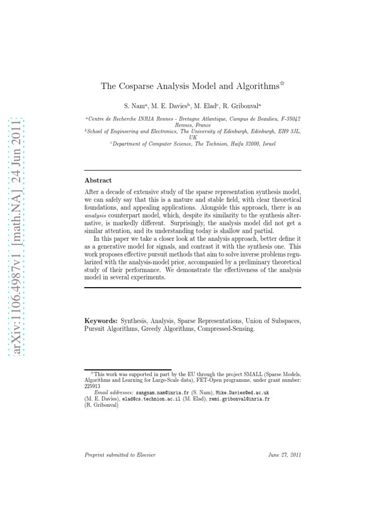 The Cosparse Analysis Model and Algorithms: A B C A | PDF | Wavelet ...
