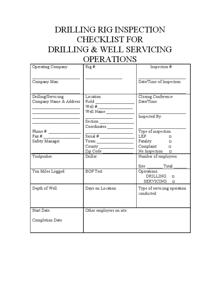 Drilling Rig Checklist | Personal Protective Equipment