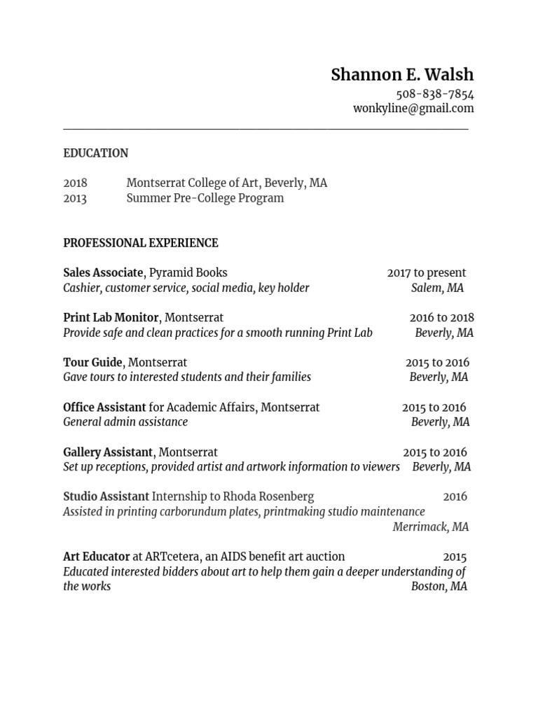 Shannon Walsh Resume | PDF | Printmaking | Art Media