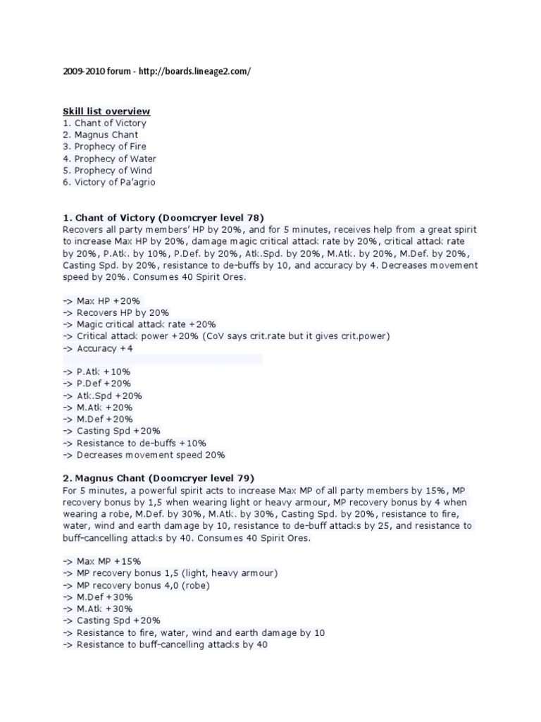 Lineage 2 Buffs Overview Guide | PDF | Leisure