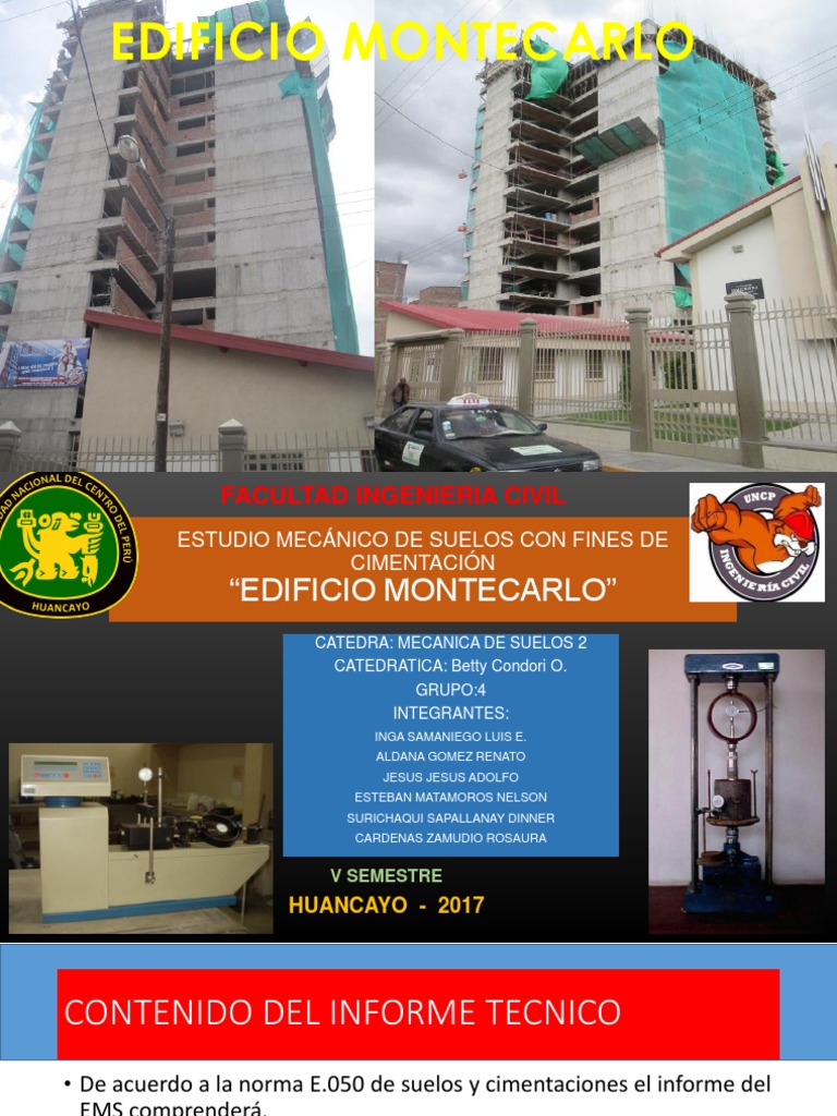 DIAPOS Edificio Montecarlo | PDF | Fundación (Ingeniería) | Ingeniería geotécnica