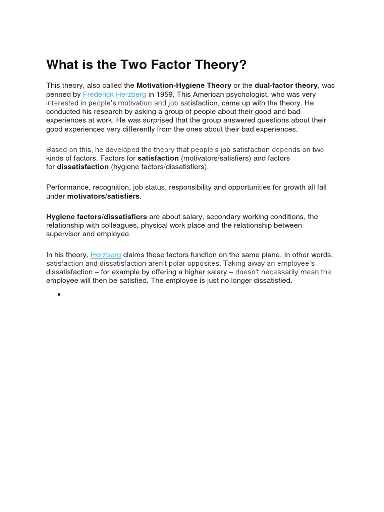 What Is The Two Factor Theory?: Frederick Herzberg | PDF | Career ...