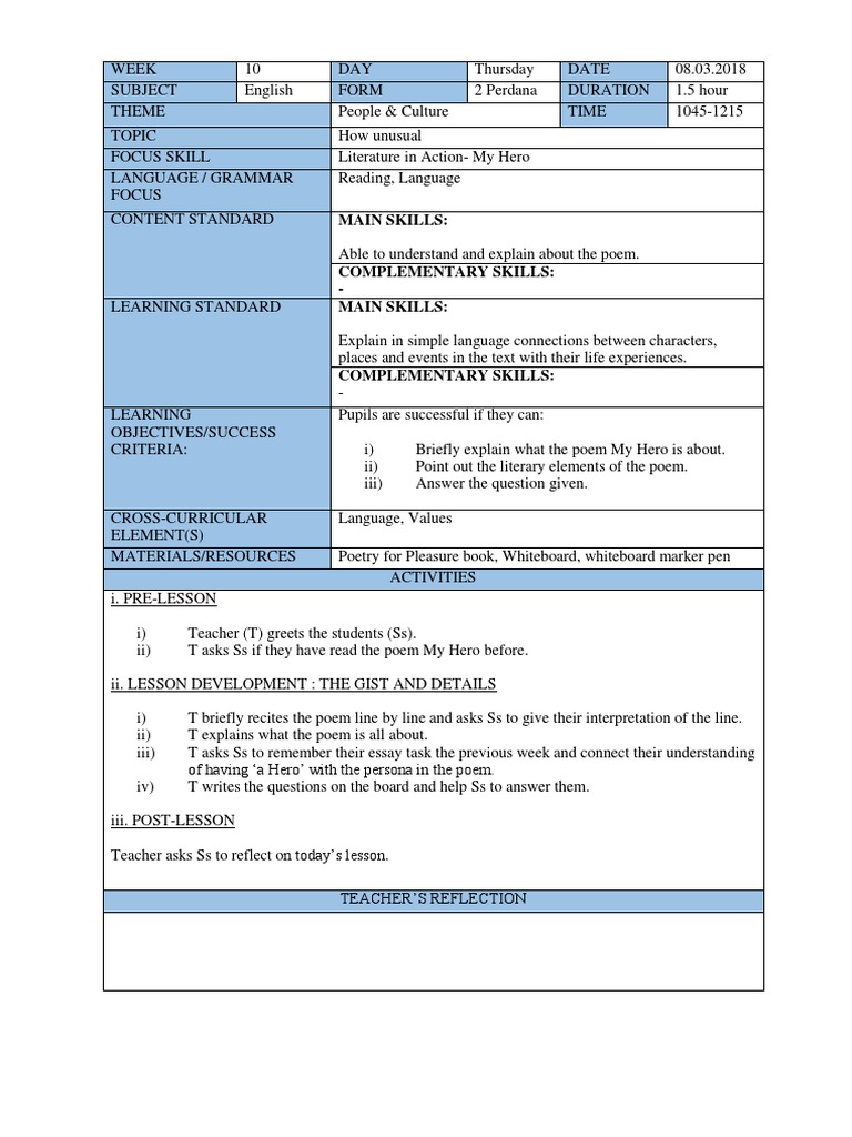 My Hero Lesson Plan | PDF