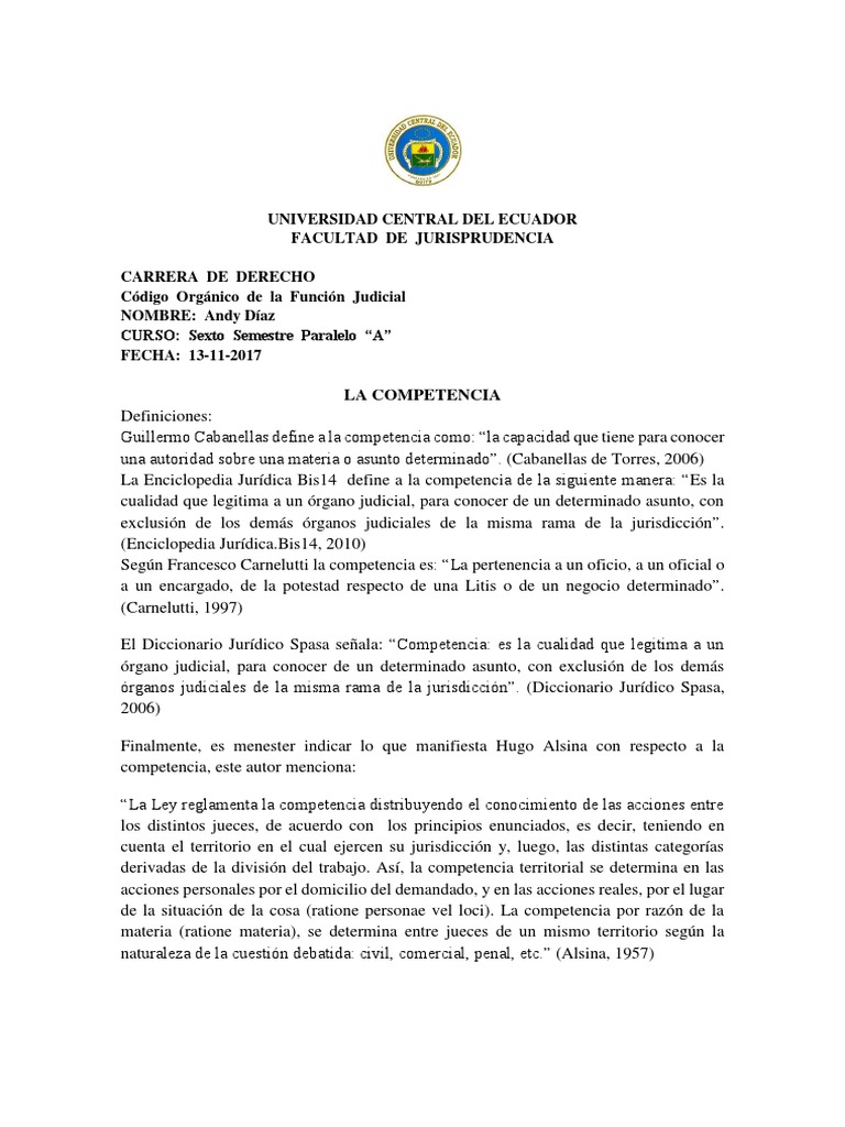 La Competencia Código de La Función Judicial | PDF | Competencia (ley ...