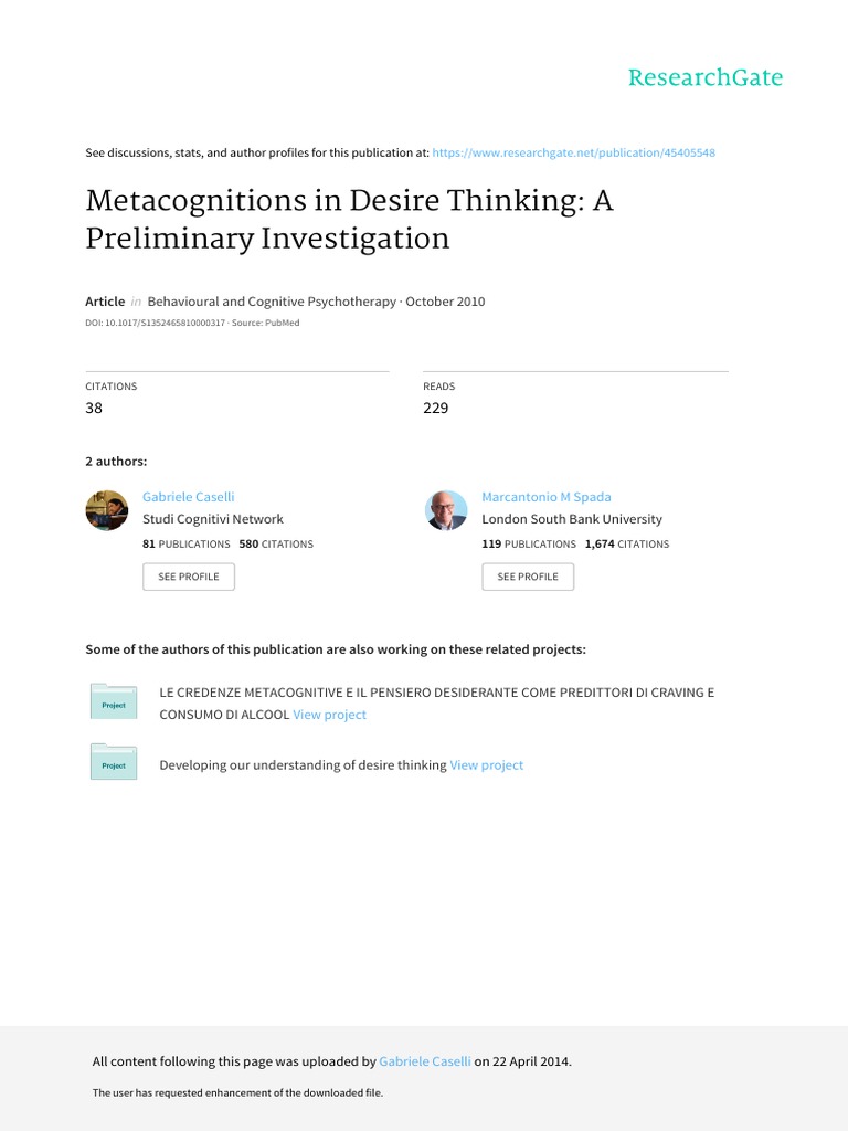 Metacognitions in Dersire Thinking | PDF | Metacognition | Thought