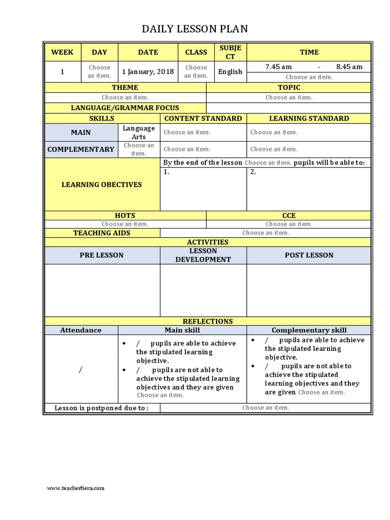 Y1 & Y2 Daily Lesson Plan 2018 With Dropdown Menus | PDF | Lesson Plan ...