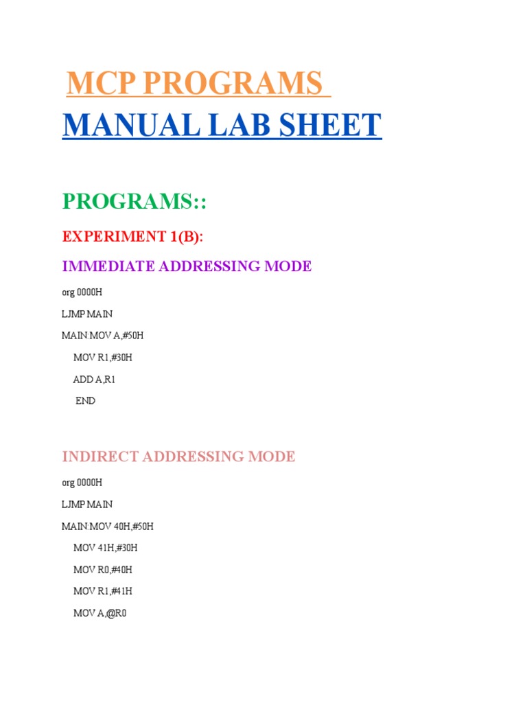 Manual Lab Sheet: MCP Programs | PDF | Digital Electronics | Electronics