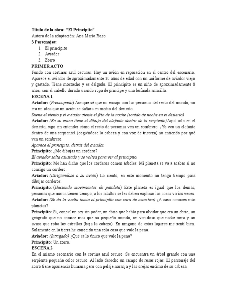 Guión Teatral El Principito | PDF | El Principito | Ocio