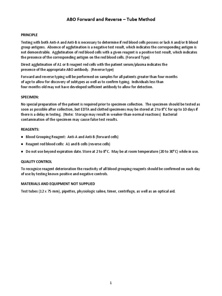 Determining ABO Blood Types Through Forward and Reverse Typing Using ...