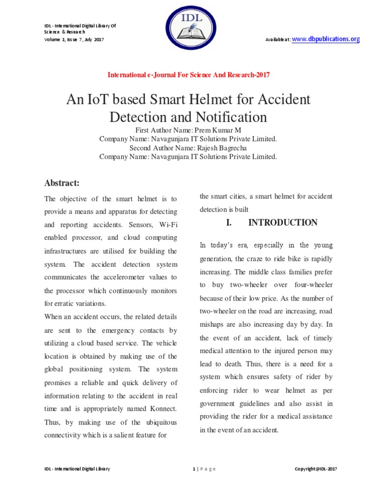 An IoT Based Smart Helmet For Accident | PDF | Traffic Collision | Helmet