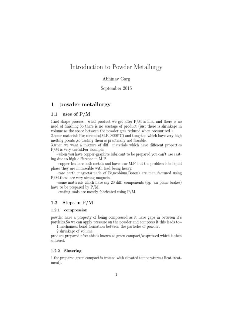 Introduction To Powder Metallurgy | PDF | Sintering | Industries
