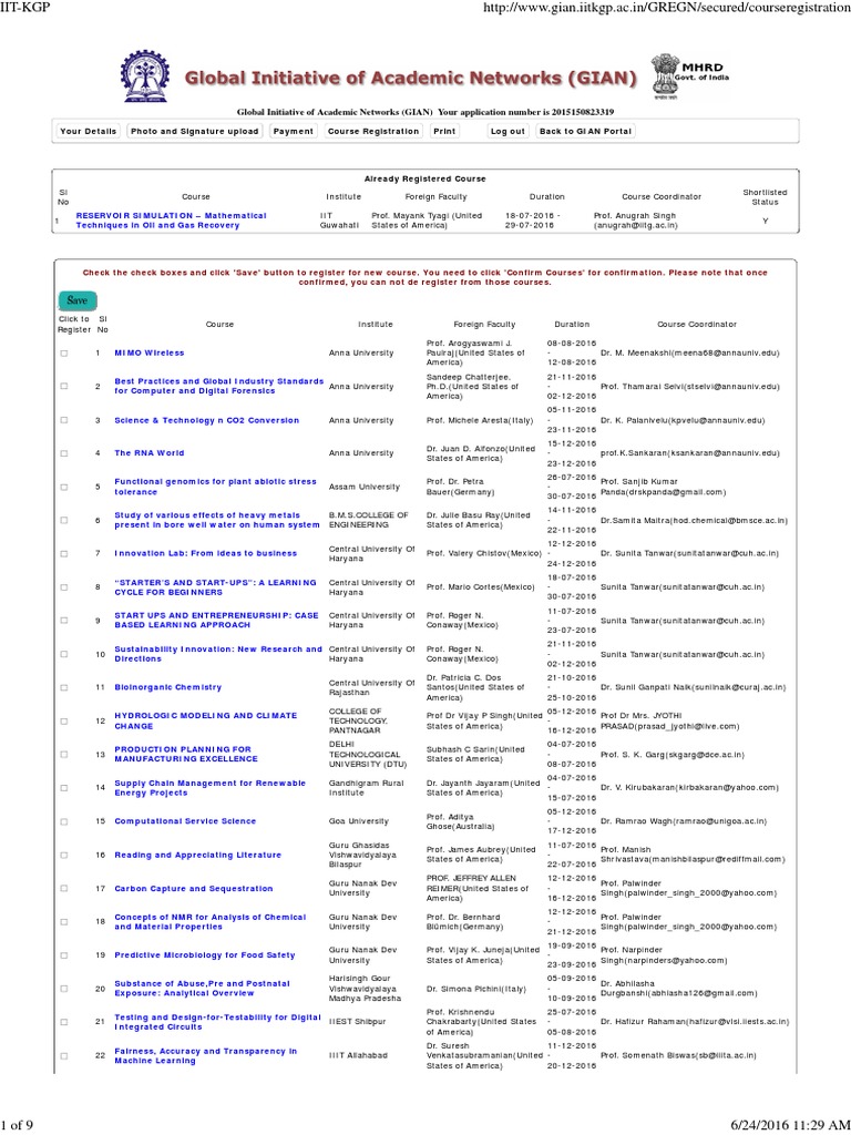 GIAN Course Registration Details | PDF | Science | Teaching Mathematics