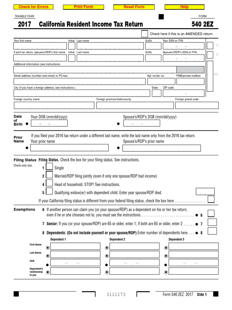 540 2 Ez Form | Download Free PDF | Tax Return (United States) | Earned ...