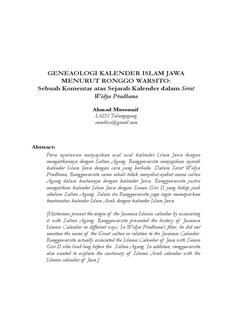 Sejarah Kalender Islam Jawa Menurut Ronggowarsito | PDF