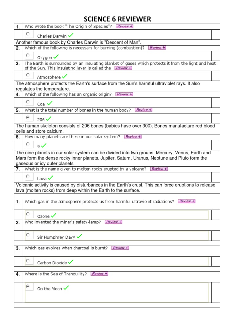 Science 6 Review Questions and Answers | PDF | Atmosphere | Solar System