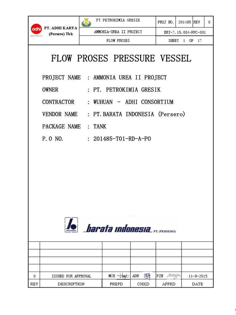 Flow Proses Pressure Vessel: Pt. Adhi Karya (Persero) TBK | PDF