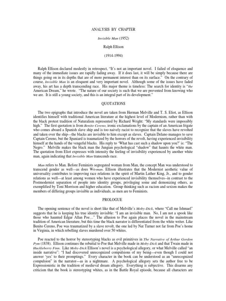 ANALYSIS Ellison, Ralph Invisible Man (1952) | PDF