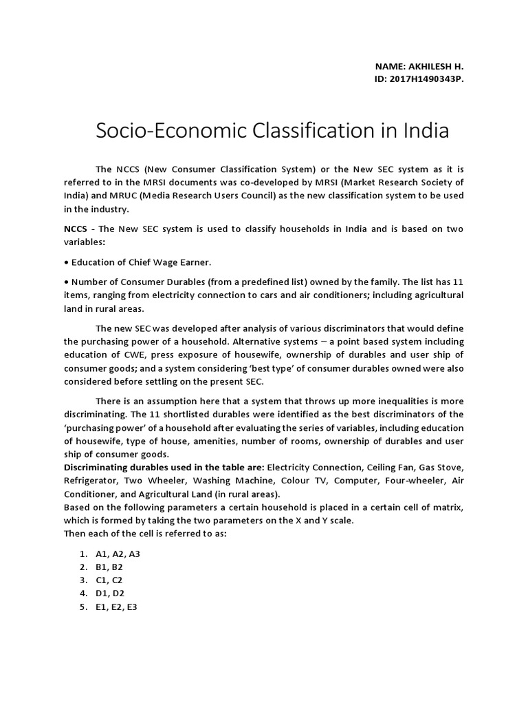 NCCS: New Socio-Economic Classification | PDF | Household | Marketing