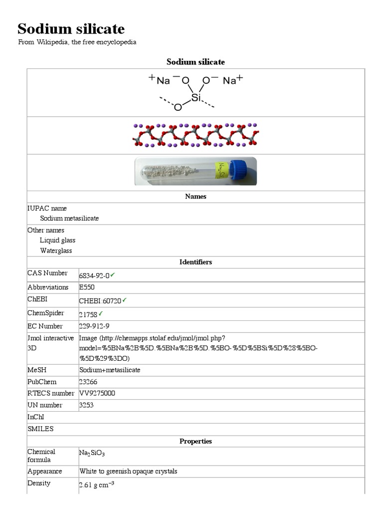 Sodium Silicate | PDF | Chemical Compounds | Chemical Substances