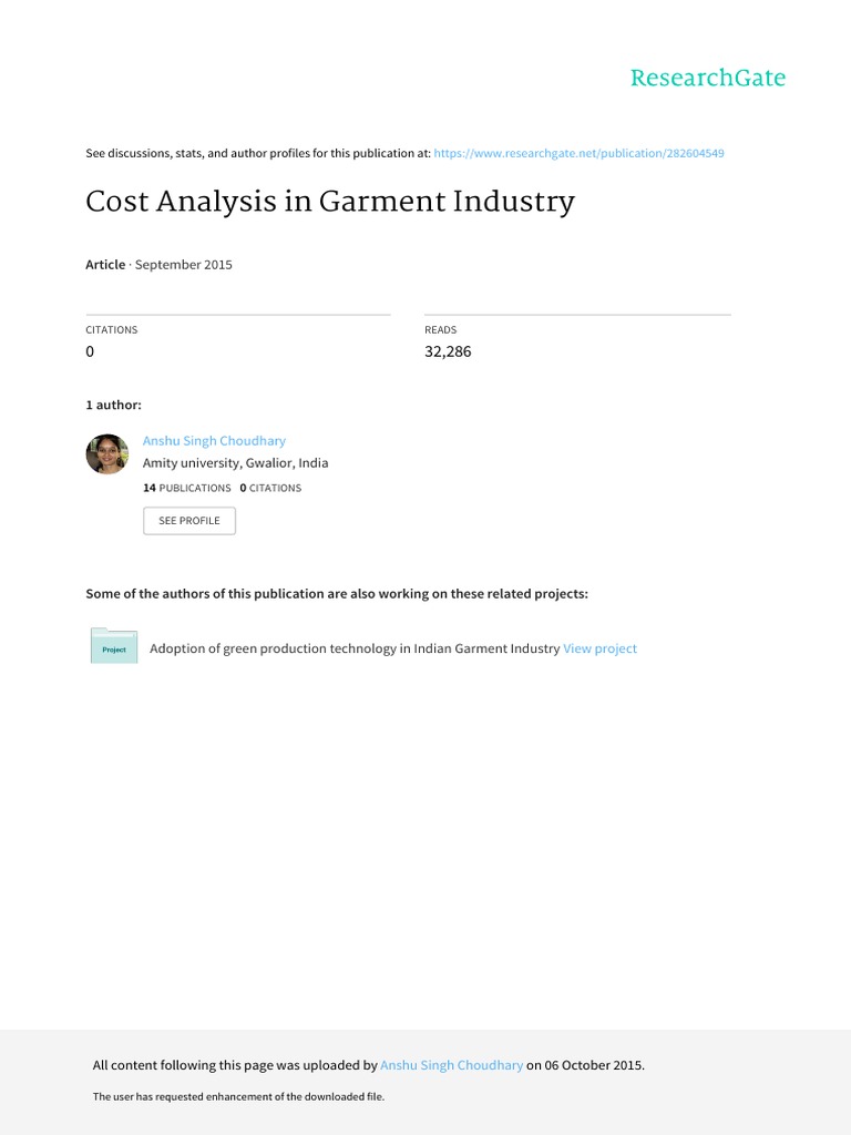Cost Analysis in Garment Industry | PDF | Cost | Clothing