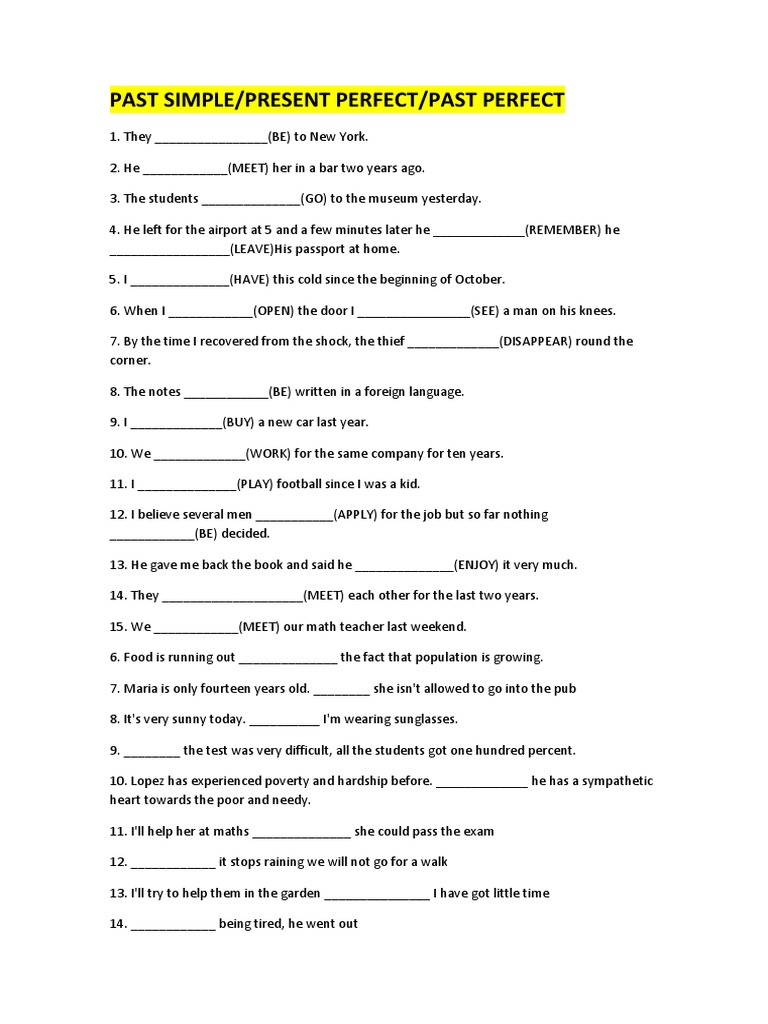 Past Simple/Present Perfect/Past Perfect | PDF | Linguistics | Grammar