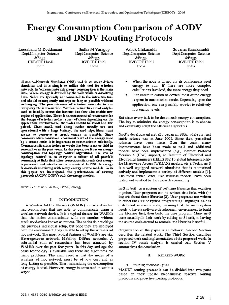 Energy Consumption Comparison of AODV and DSDV Routing Protocols | PDF ...