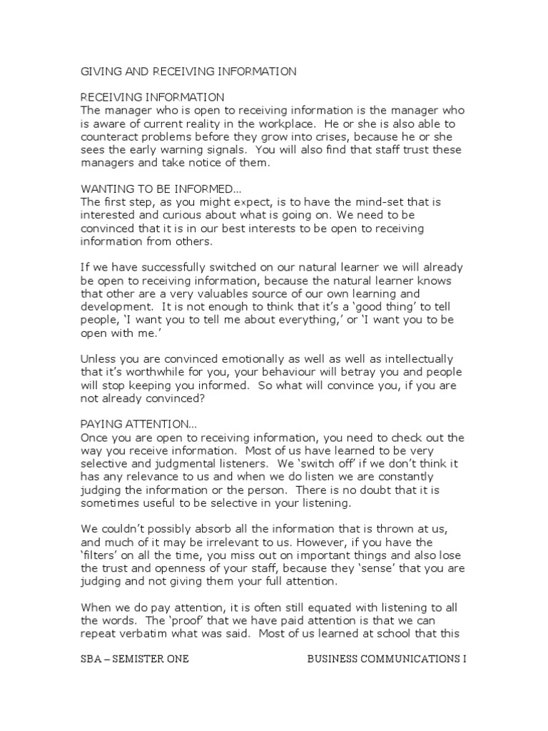 Effective Strategies for Information Exchange | PDF | Feedback | Attention