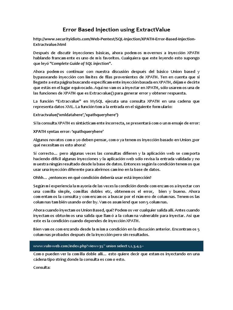 Error Based Injection Using Extractvalue Por Elix | PDF | Comillas ...