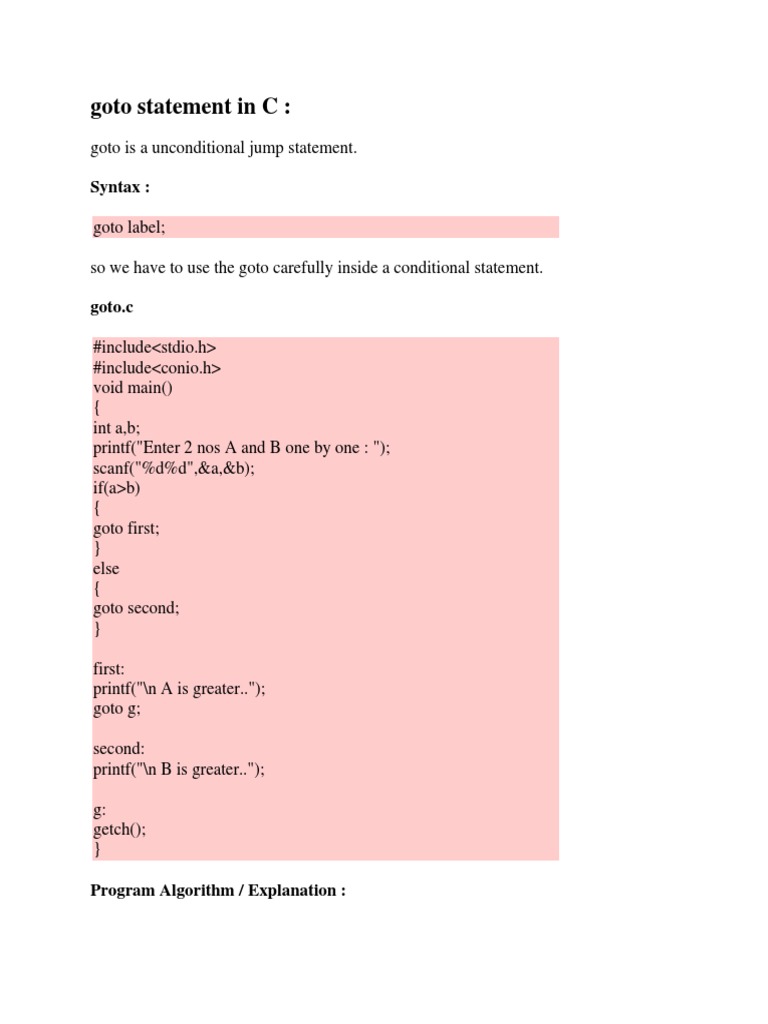 Goto Statement In C Pdf C Programming Language Integer Computer Science