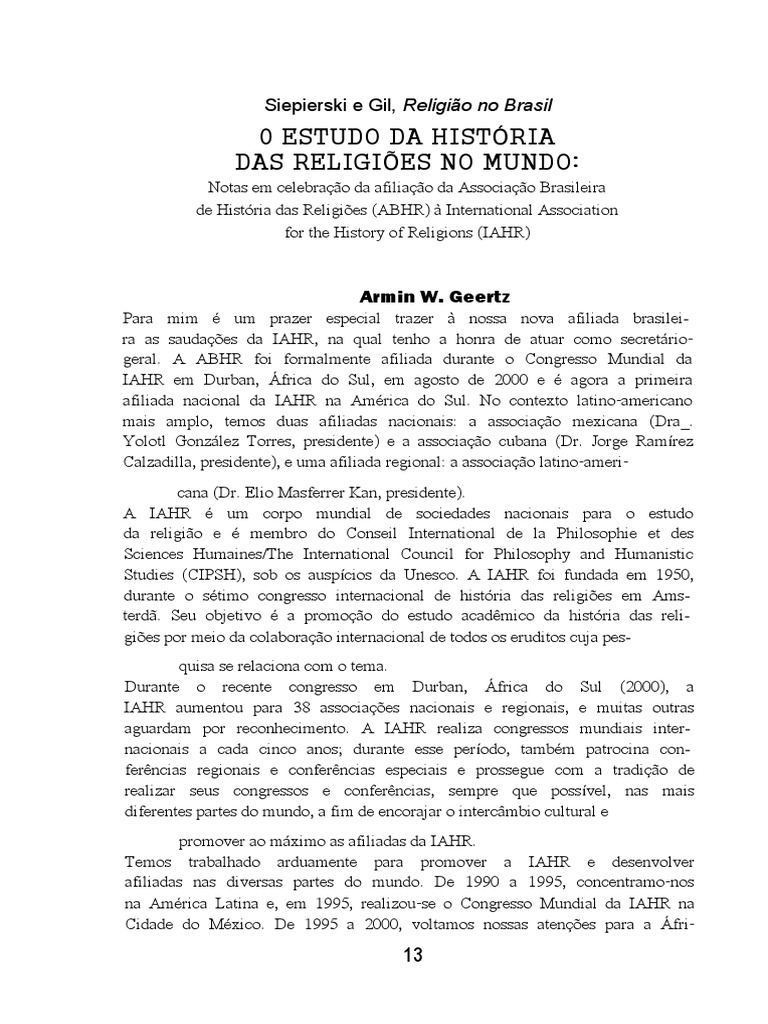 Geertz Armin Estudo Da História Das Religiões | PDF | Science | Teoria