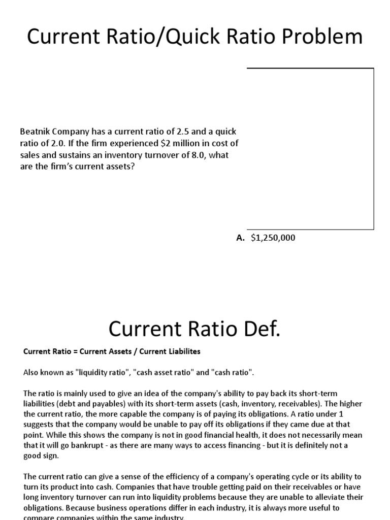 Current Quick Ratio Problem | PDF | Working Capital | Market Liquidity