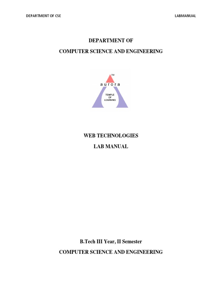 Web Technologies Lab Manual | PDF | Html Element | World Wide Web