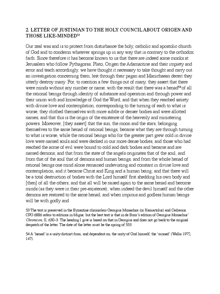 553 Justinian Letter | PDF | Origen | Soul