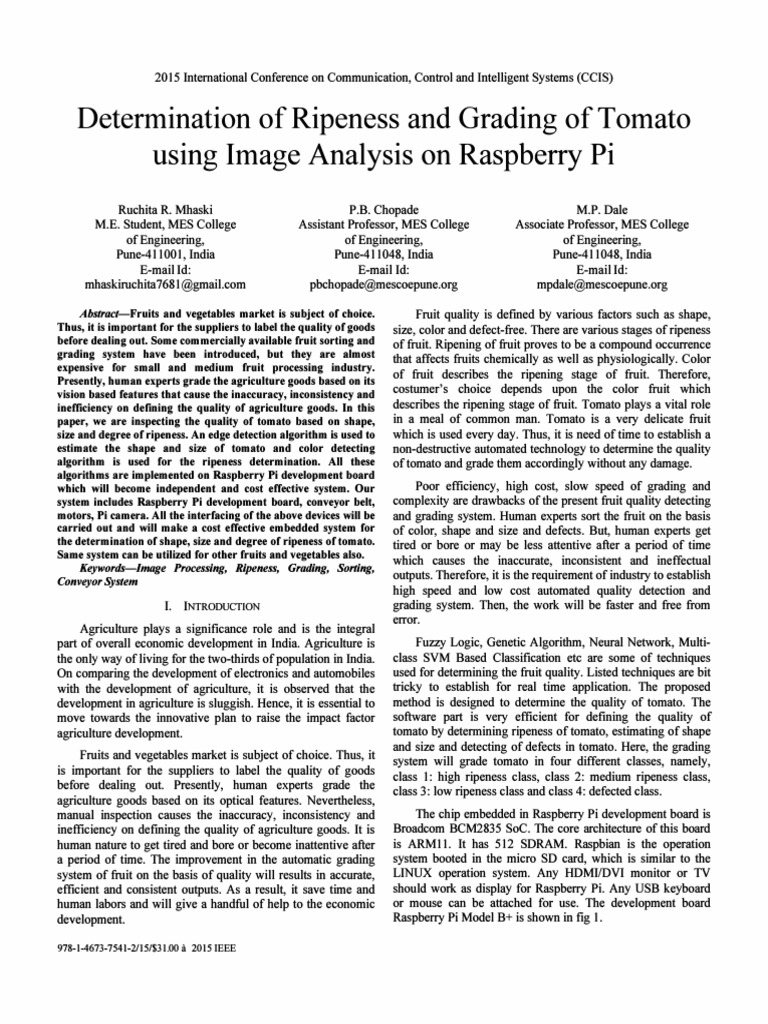 Determination of Ripeness and Grading of Tomato Using Image Analysis On Raspberry Pi | PDF ...