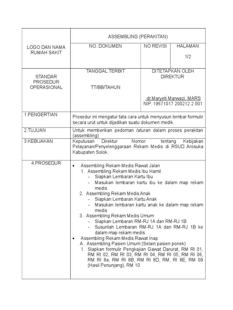 Sop Perakitan Berkas RM | PDF