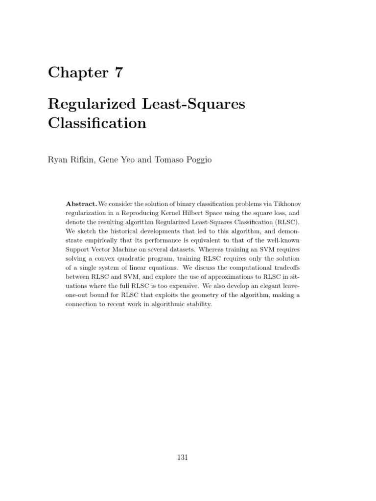 Regularized Least-Squares Classification | PDF | Support Vector Machine | Matrix (Mathematics)