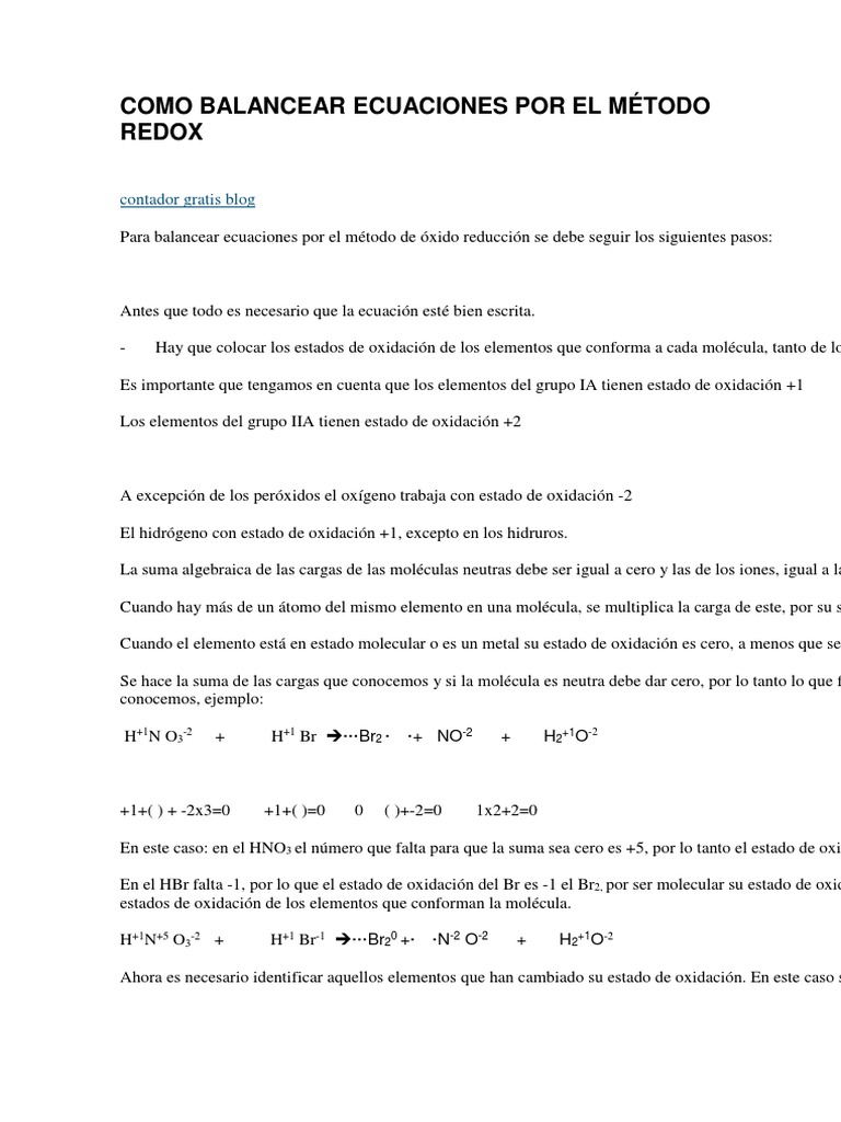 Balanceando ecuaciones químicas mediante el método de tanteo o ...
