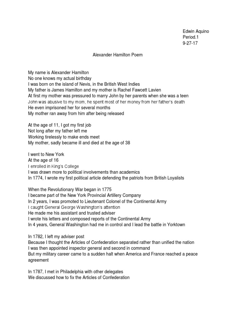 Hamilton Poem | PDF | Alexander Hamilton | Thomas Jefferson