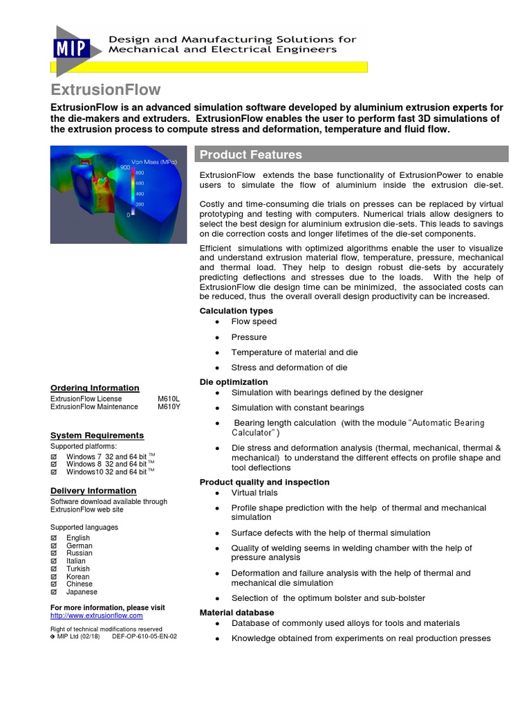 ExtrusionFlow Datasheet English | PDF | Extrusion | Simulation