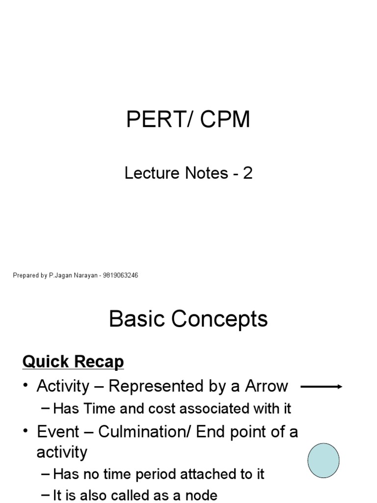 CPM PERT Lecture Notes - 2 Visit Us at Management - Umakant | PDF ...