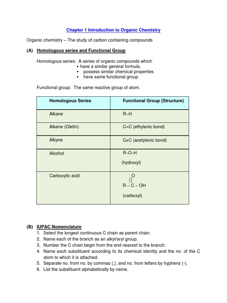 (A) Homologous Series and Functional Group: Chapter 1 Introduction To ...