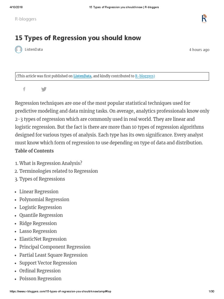 15 Types of Regression You Should Know | PDF | Regression Analysis | Errors And Residuals