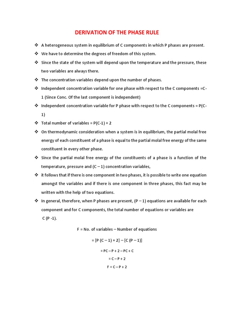 Derivation of The Phase Rule | PDF | Phase Rule | Mechanics