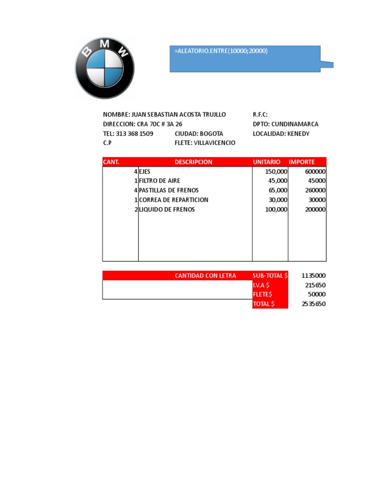 factura bmw