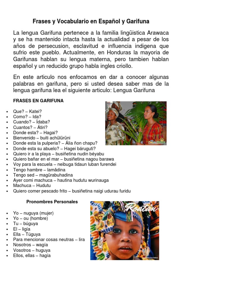 Vocabulario Garifuna, Arina | PDF | Idiomas | Artes del Lenguaje y ...