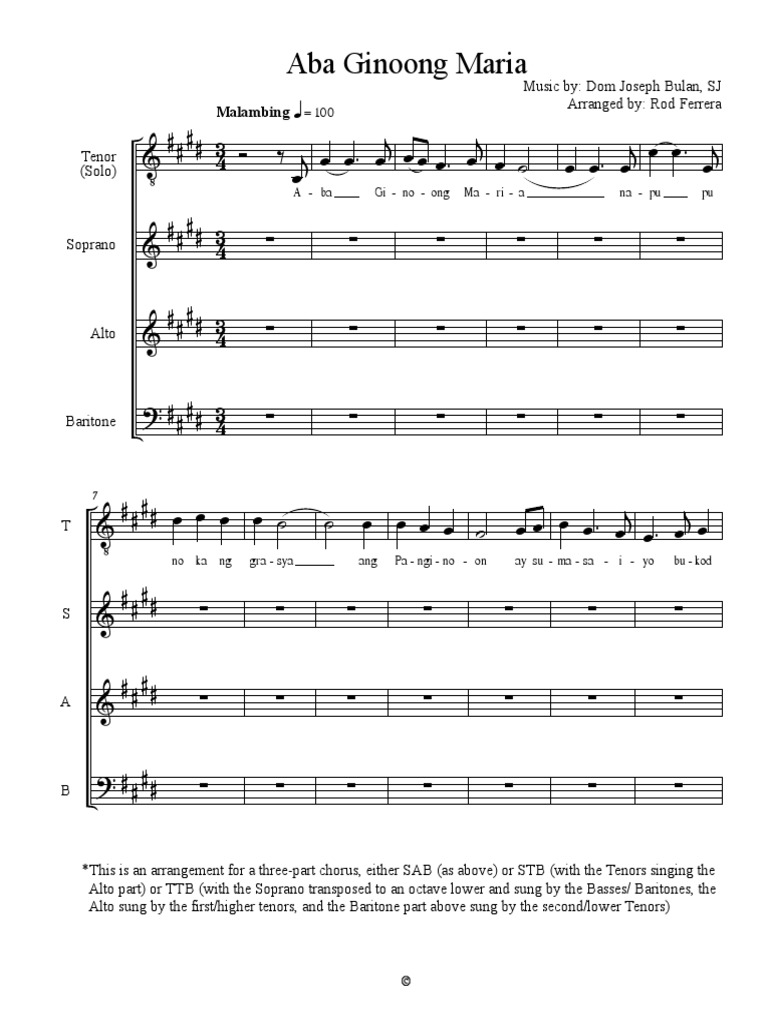 Aba Ginoong Maria PDF | PDF | Pitch (Music) | Human Voice