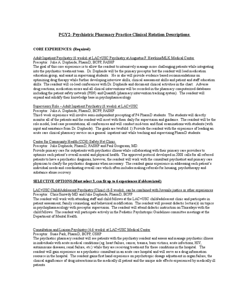 PGY2 Psychiatric Pharmacy Clinical Rotations | PDF | Psychiatry ...