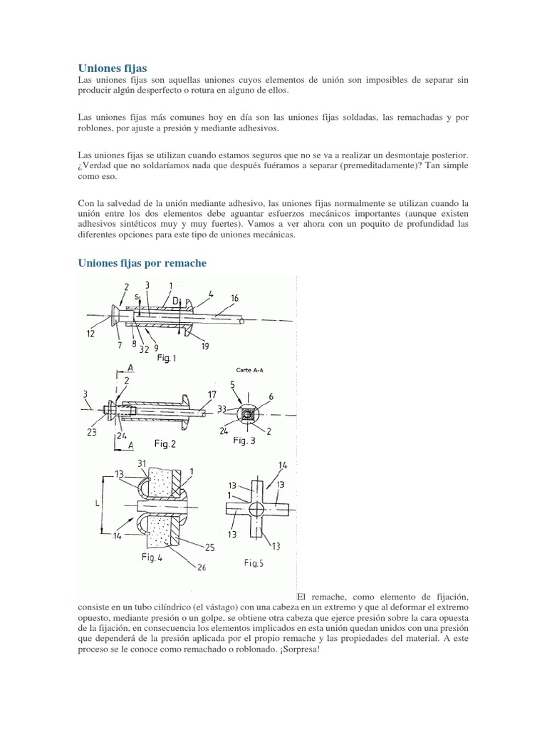 Tipos de Uniones Fijas en Mecánica | PDF | Remache | Tornillo