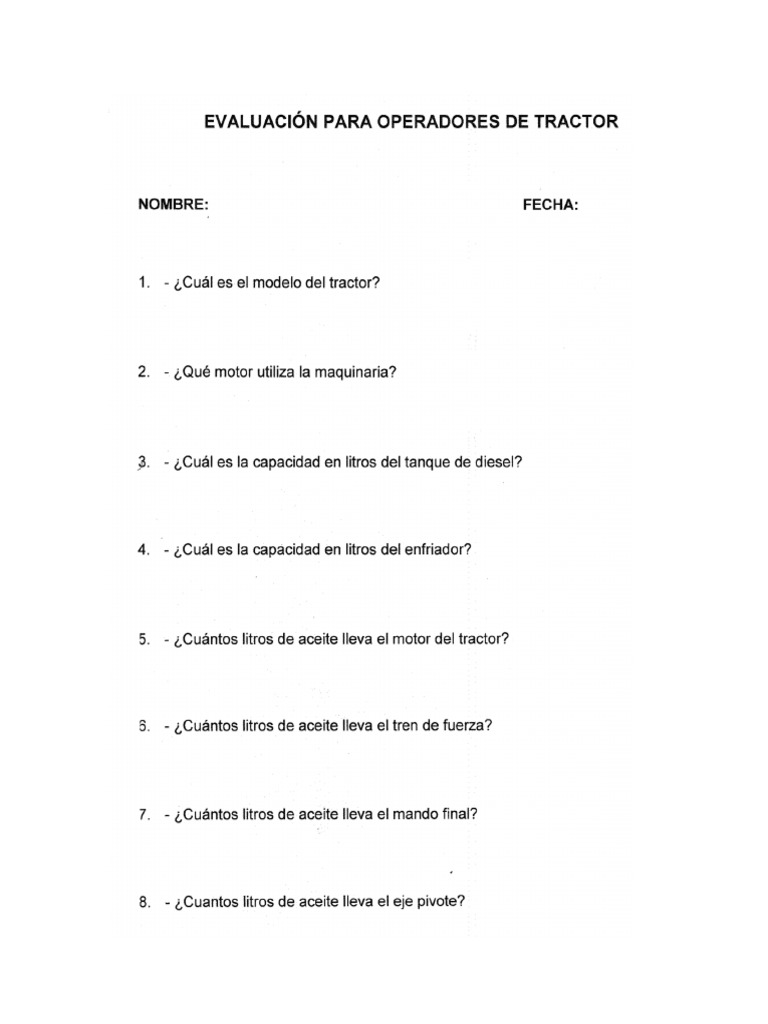 Evaluación para Operadores de Tractor | PDF